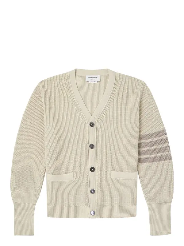 Thom Browne Striped Garment-dyed Cotton Cardigan - Beige
