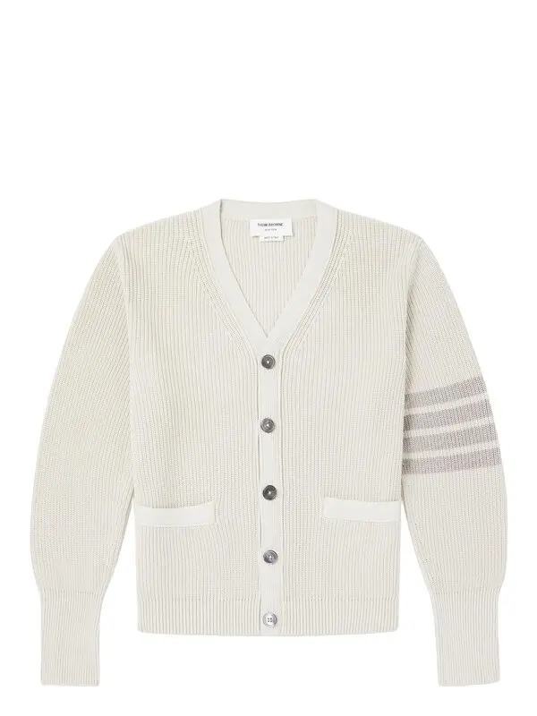 Thom Browne Striped Garment-dyed Cotton Cardigan - Neutrals