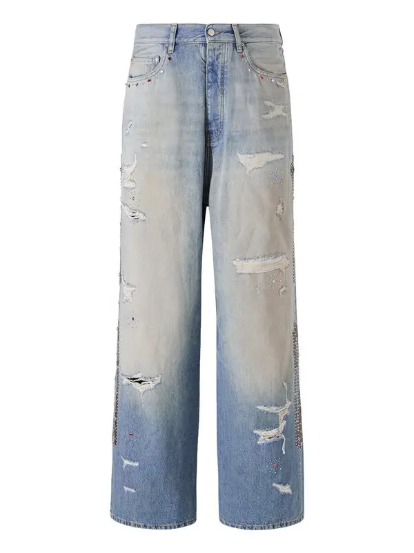 Amiri Straight-leg Distressed Studded Jeans - Blue