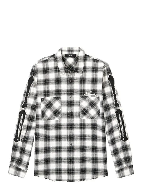 Amiri Bones Appliquéd Frayed Checked Cotton-flannel Overshirt - Black