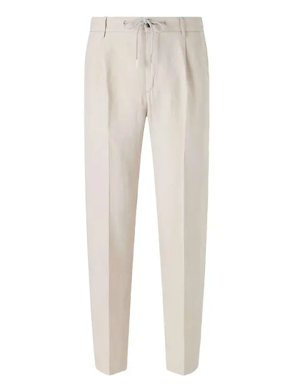Eleventy Straight-leg Lyocell And Linen-blend Trousers - Beige