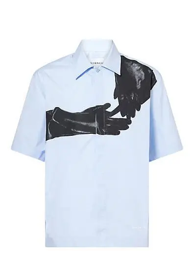 Givenchy Surrealism-print Short-sleeves Cotton-poplin Shirt - Baby Blue