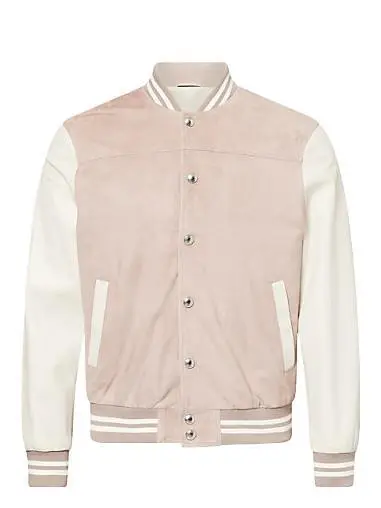 Eleventy Suede Varsity Jacket - Dust Pink And Ivory