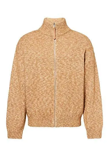 Loewe Logo-knit Zip-up Cotton-blend Cardigan - Beige