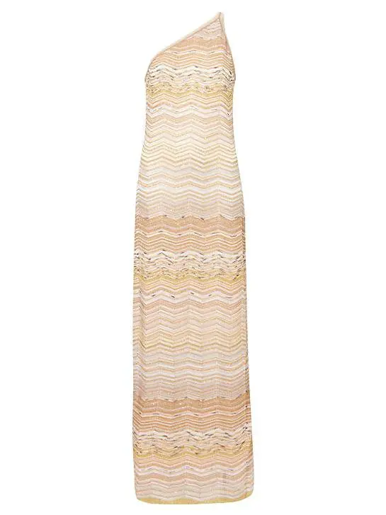 Missoni One-shoulder Striped Knitted Maxi Dress - Light Gold