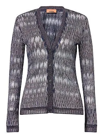Missoni Chevron V-neck Metallic-knit Cardigan - Blue