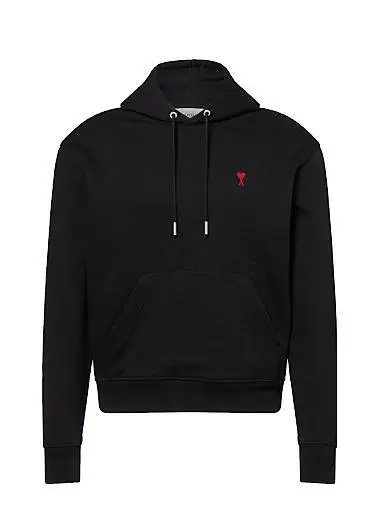 Ami Regular-fit Cotton Hoody With Embroidered Logo - Noir
