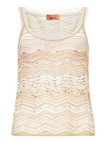 Missoni Chevron Scoop-neck Metallic-knit Tank Top - Light Gold