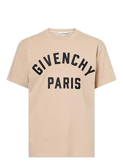 Givenchy Paris Crewneck Cotton-jersey T-shirt - Beige / Black