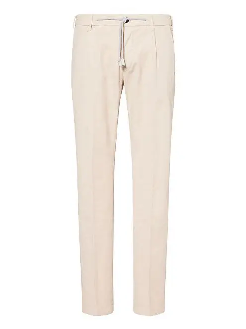 Eleventy Drawstring Tapered-leg Cotton-blend Trousers - Sand