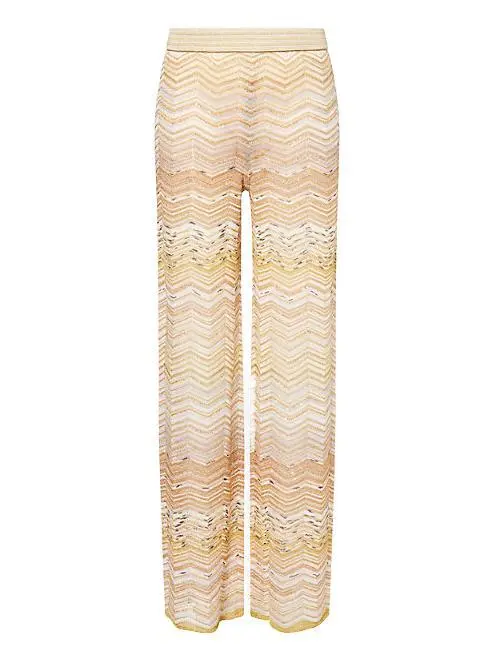 Missoni Chevron Straight-leg Metallic-knit Trousers - Light Gold