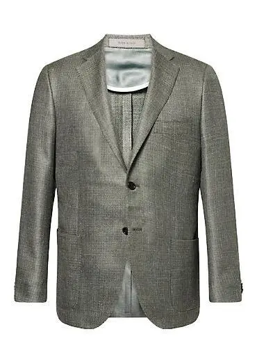 Corneliani Single-breasted Wool, Linen And Silk-blend Blazer - Green Coloured 051