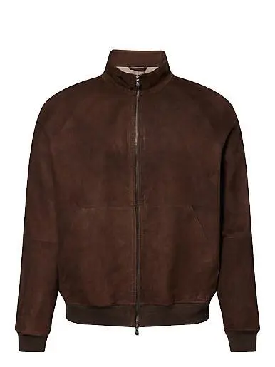 Corneliani Funnel-neck Zip-up Suede Jacket - Dark Brown (ebony)