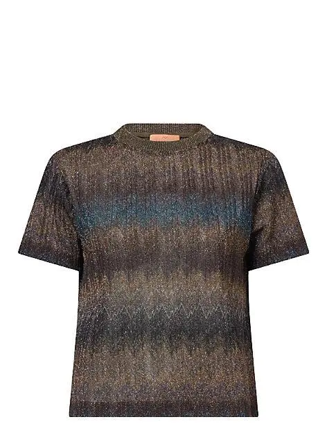 Missoni Chevron Metallic-knit T-shirt - Dark Blue