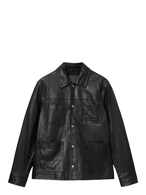 ALLSAINTS Saxon Patch-pocket Leather Jacket - Black