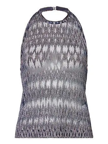 Missoni Chevron Halterneck Metallic-knit Tank Top - Blue