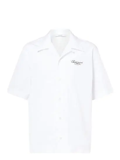 Givenchy Brand-print Short-sleeves Cotton-poplin Shirt - White