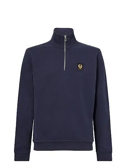 Belstaff Quarter-zip High-neck Cotton-jersey Sweatshirt - Dark Ink