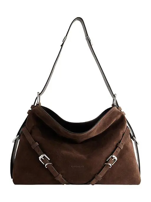 Givenchy Voyou Medium Suede Shoulder Bag - Ebony Brown Silver