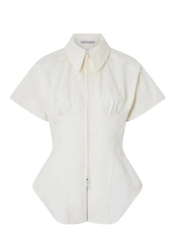 TOLU COKER Paneled Cotton-blend Twill Blouse - White
