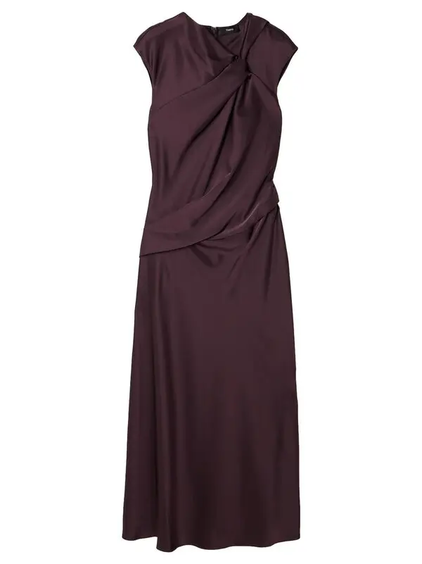 Theory Twist-front Draped Satin Midi Dress - Purple