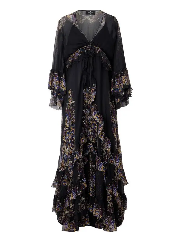 Etro Ruffled Paisley-print Silk-chiffon Gown - Black