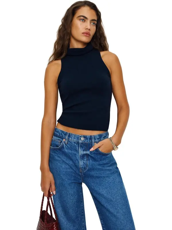 REFORMATION Marcy Cashmere Turtleneck Tank Top - Blue