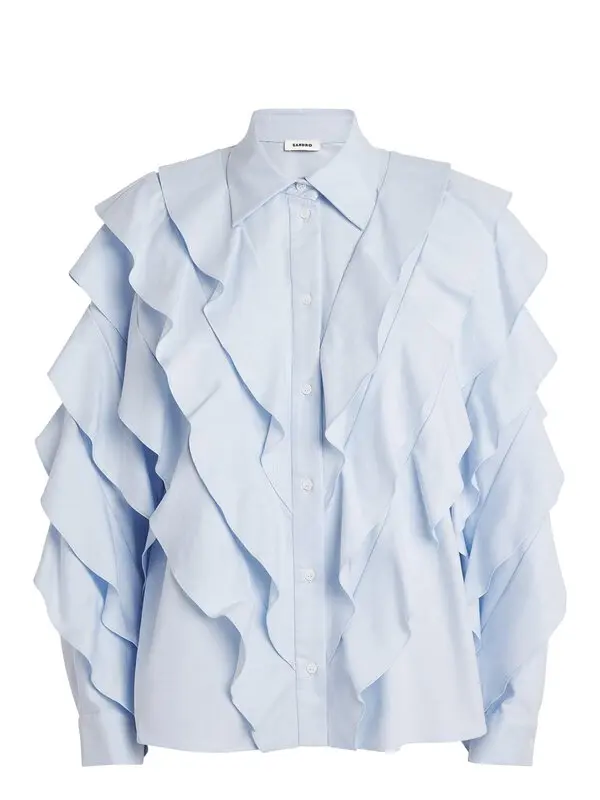 Sandro Cotton Ruffled Shirt - Blue