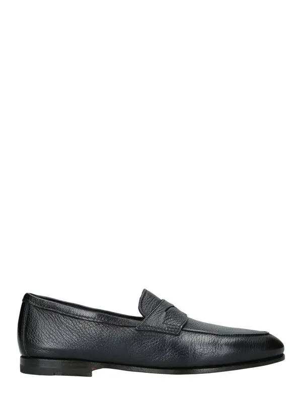 Santoni Grained Leather Carlo Loafers - Navy