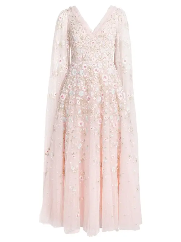 NEEDLE & THREAD Ethereal Blooms Maxi Dress With Cape Detail - Pink