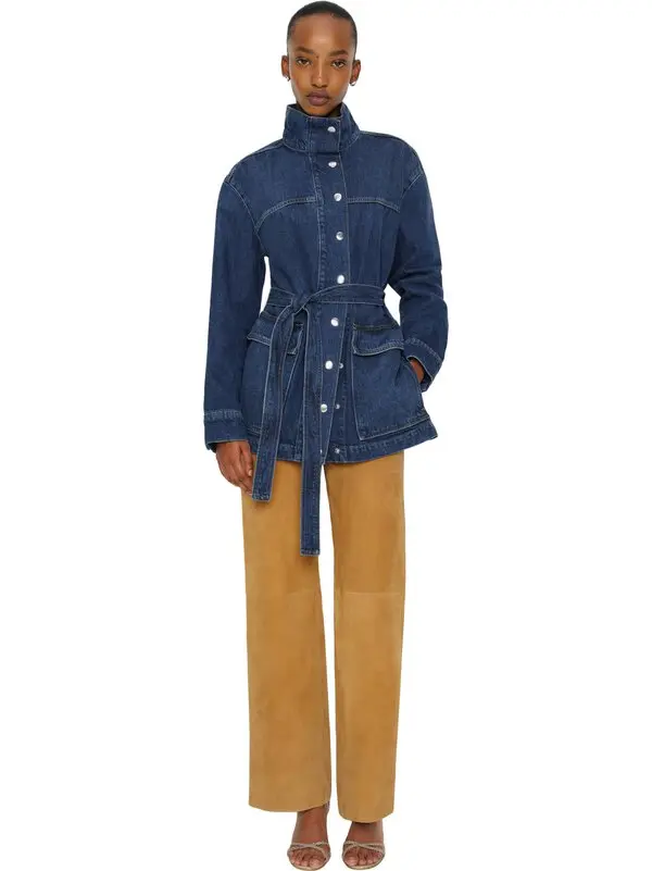 REFORMATION Drina Belted Denim Jacket - Blue