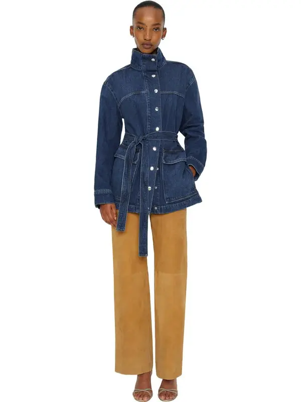 REFORMATION Drina Belted Denim Jacket - Blue