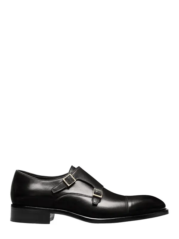 TOM FORD Burnished Leather Double Monk Shoes - Black
