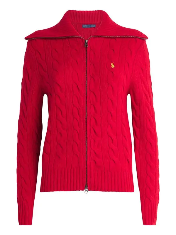 Polo Ralph Lauren Cotton Cable-knit Zip-up Sweater - Red