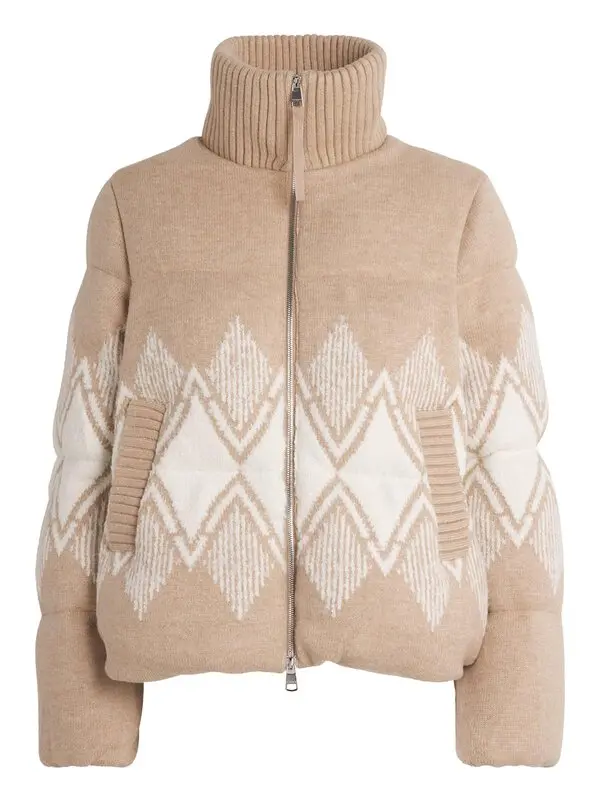 Varley Brushed Fair Isle Belinda Puffer Jacket - Brown