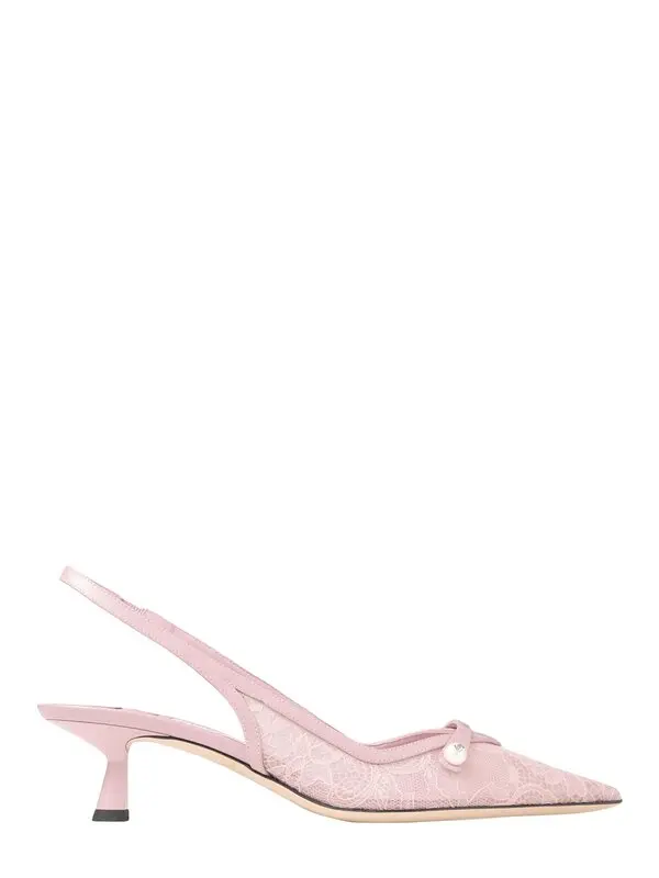 JIMMY CHOO Amita 45 Lace And Leather Slingback Pumps - Pink