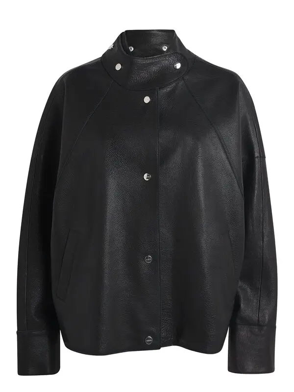 AERON Salem Oversized Leather Moto Jacket - Black