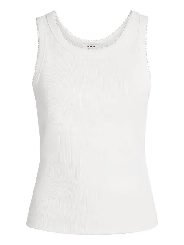 Sandro Stretch-cotton Beaded Tank Top - Beige