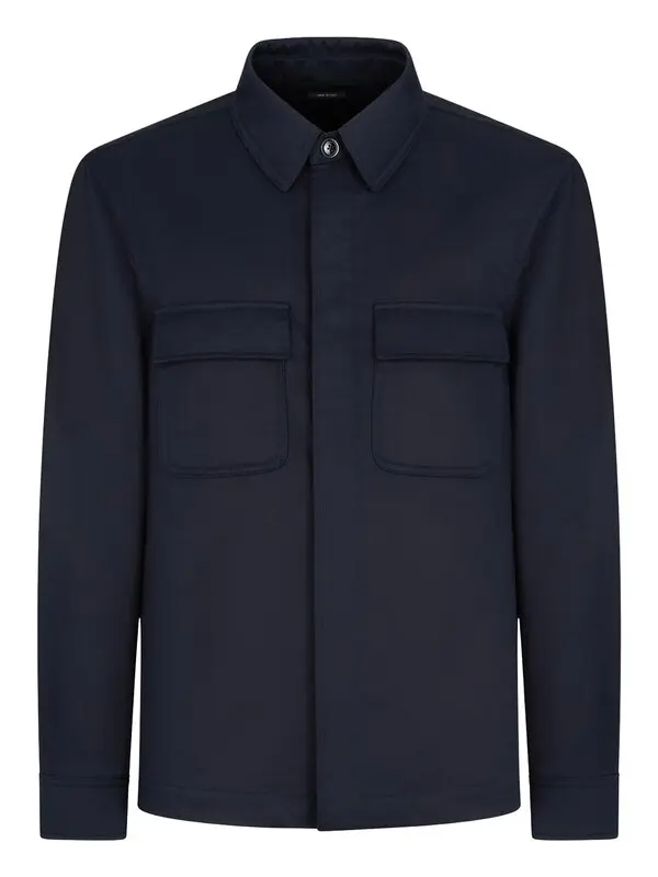 TOM FORD Leather-trim Overshirt - Navy
