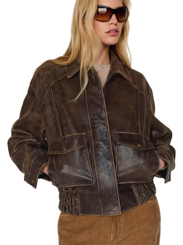 REFORMATION Veda Daphne Leather Bomber - Brown