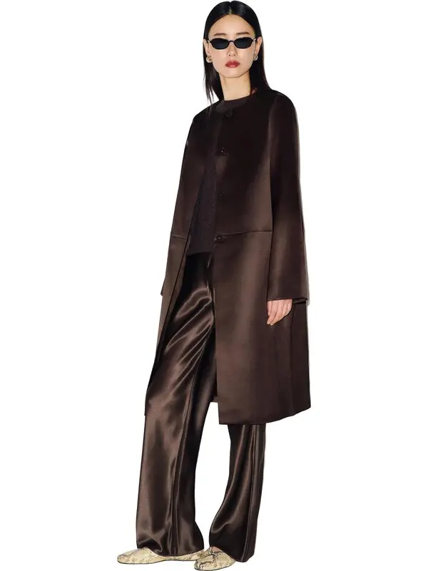 REFORMATION Stella Satin Coat - Brown