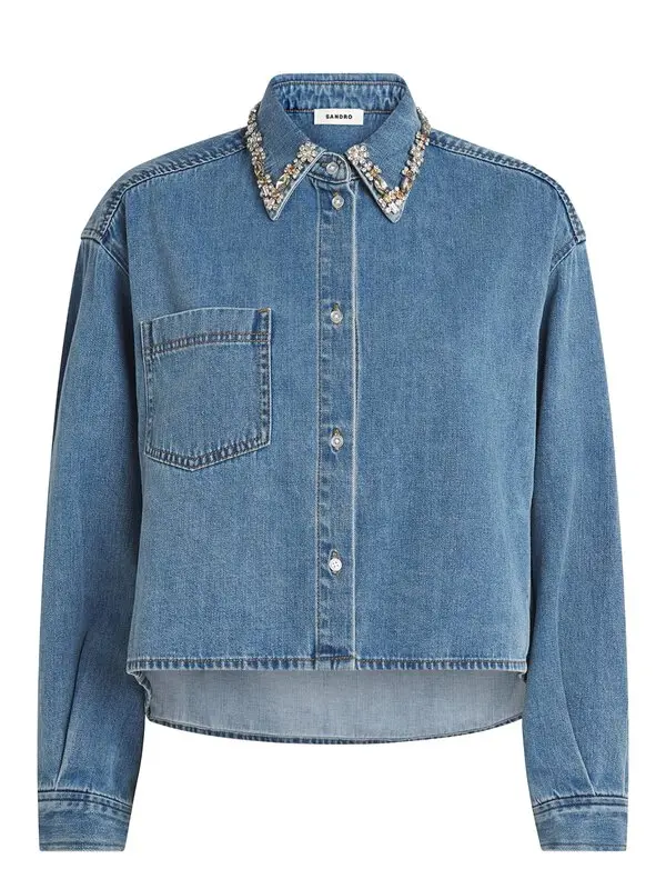 Sandro Denim Embellished Shirt - Blue