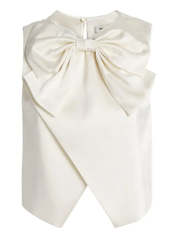 Sandro Satin Bow Crop Top - Beige