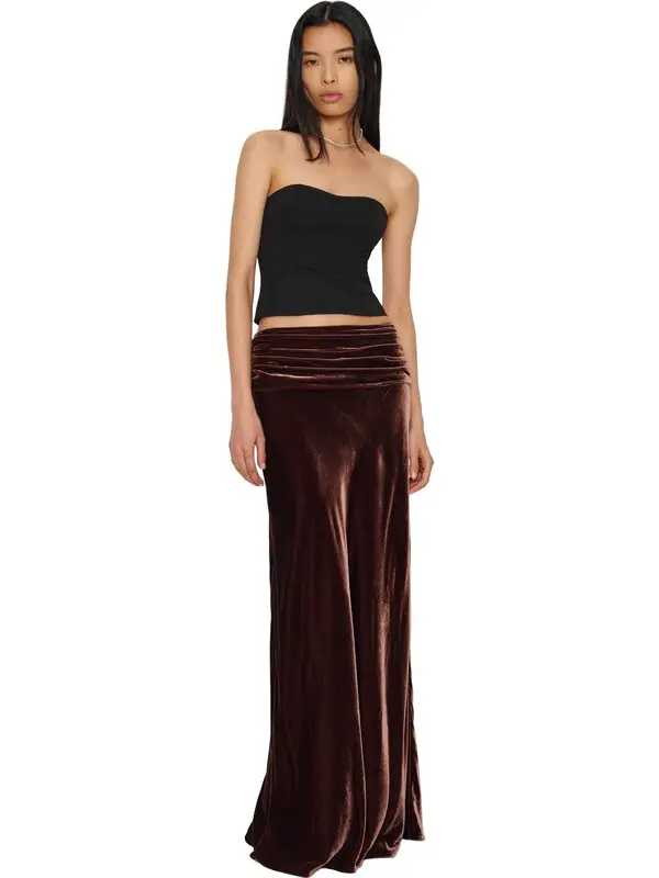 REFORMATION Evie Velvet Maxi Skirt - Brown