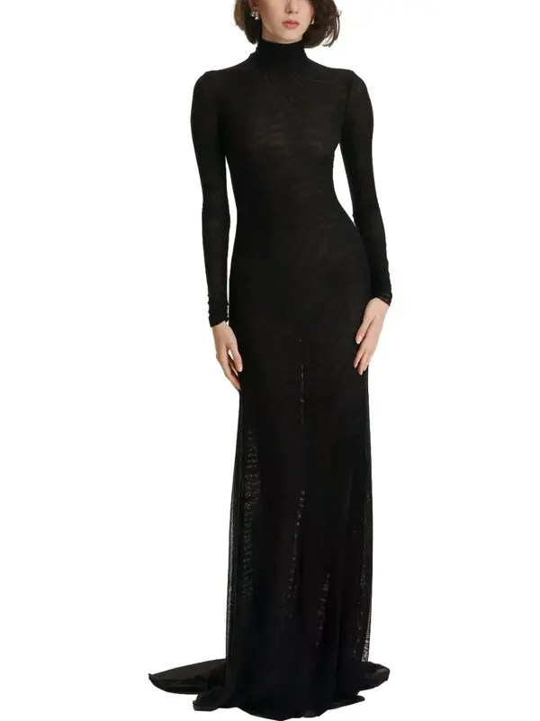 2310 STUDIO Turtleneck Maxi Dress With Train Detail - Black