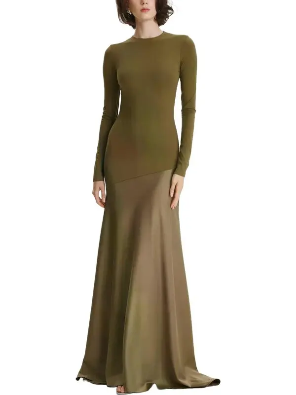 2310 STUDIO Long-sleeved Color Block Maxi Dress - Green