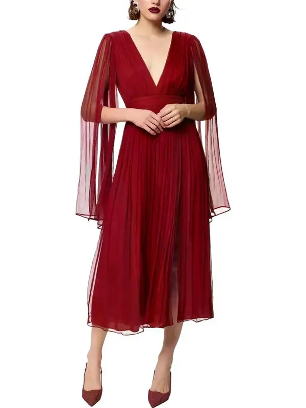 FRAMBOISE Silk V-neck Midi Dress - Red
