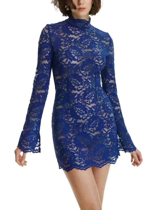 2310 STUDIO Lace Long-sleeves Mini Dress - Blue