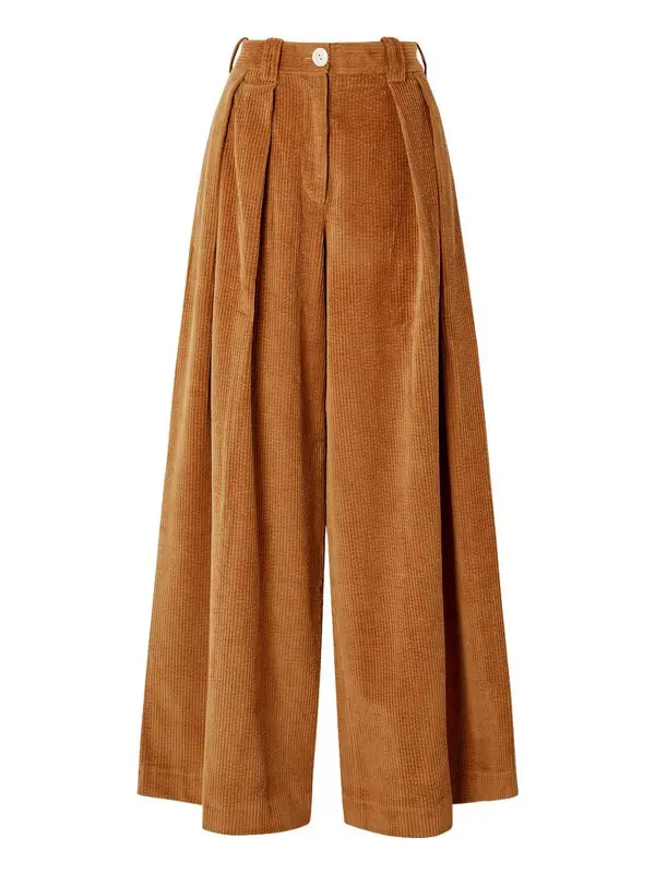 S.S.DALEY Pleated Cotton-corduroy Wide-leg Trousers - Brown