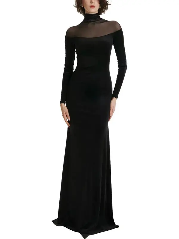 2310 STUDIO Mesh Turtleneck Maxi Dress - Black